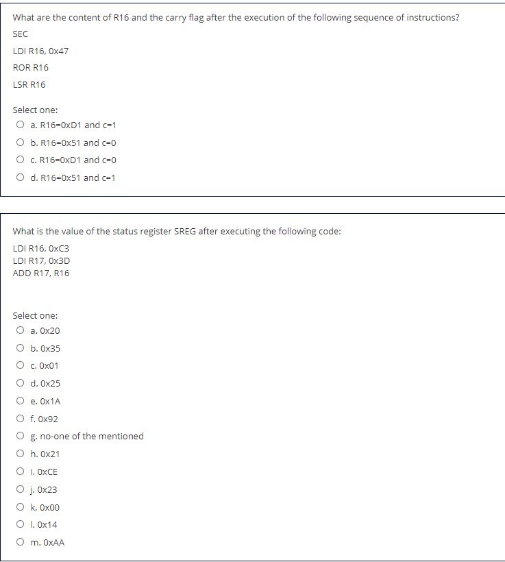 Solved What are the content of R16 and the carry flag after | Chegg.com