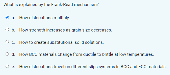 Solved What is explained by the Frank-Read mechanism? a. How | Chegg.com