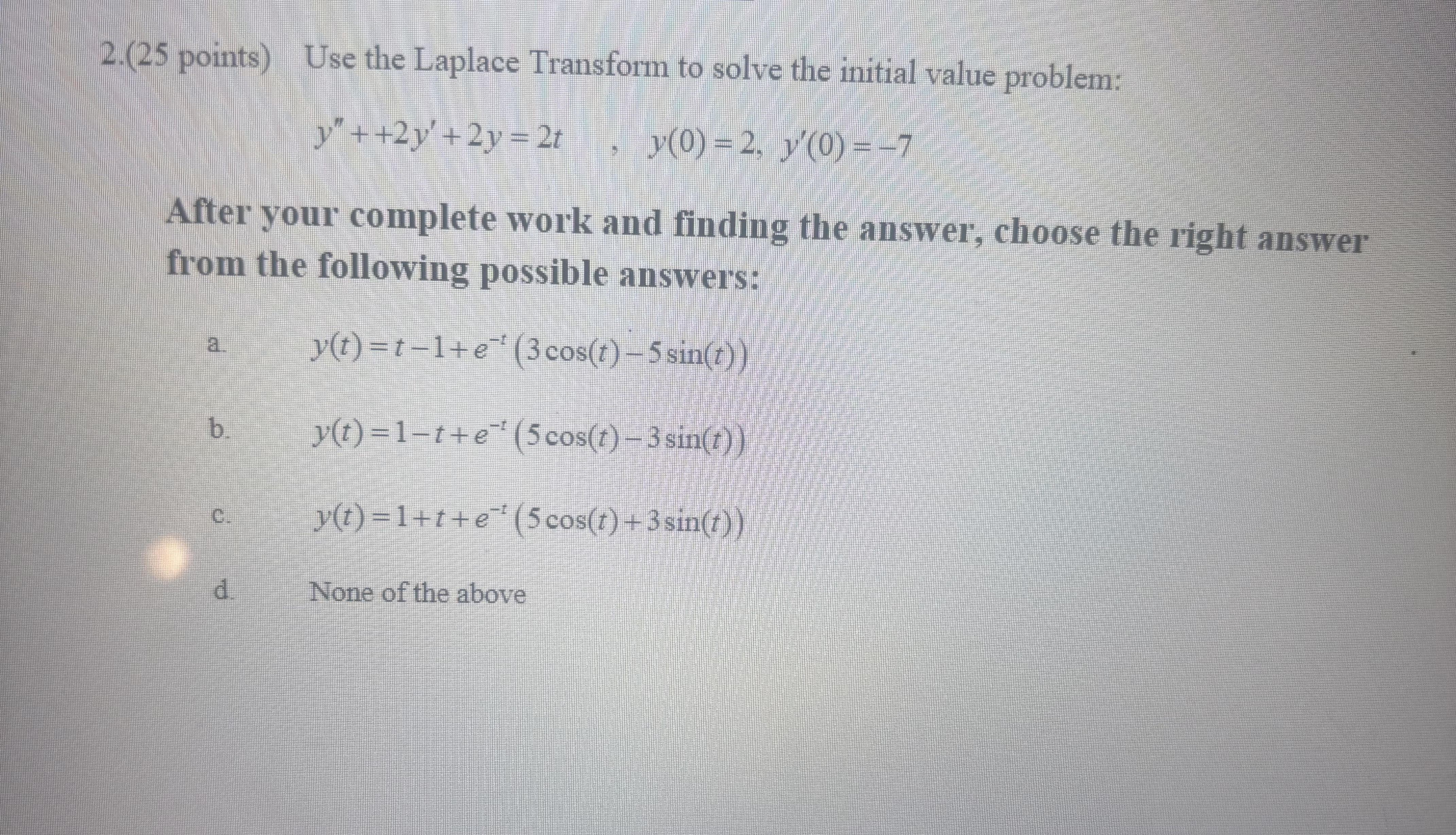 Solved Use the Laplace Transform to ﻿solve the initial value | Chegg.com