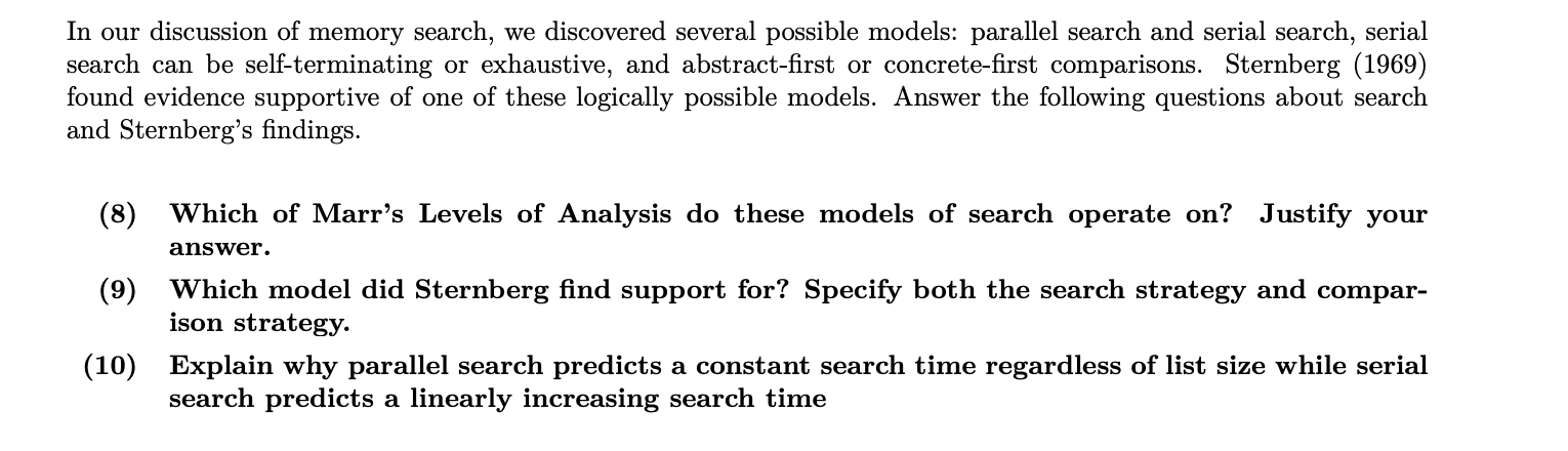 Solved In our discussion of memory search, we discovered | Chegg.com