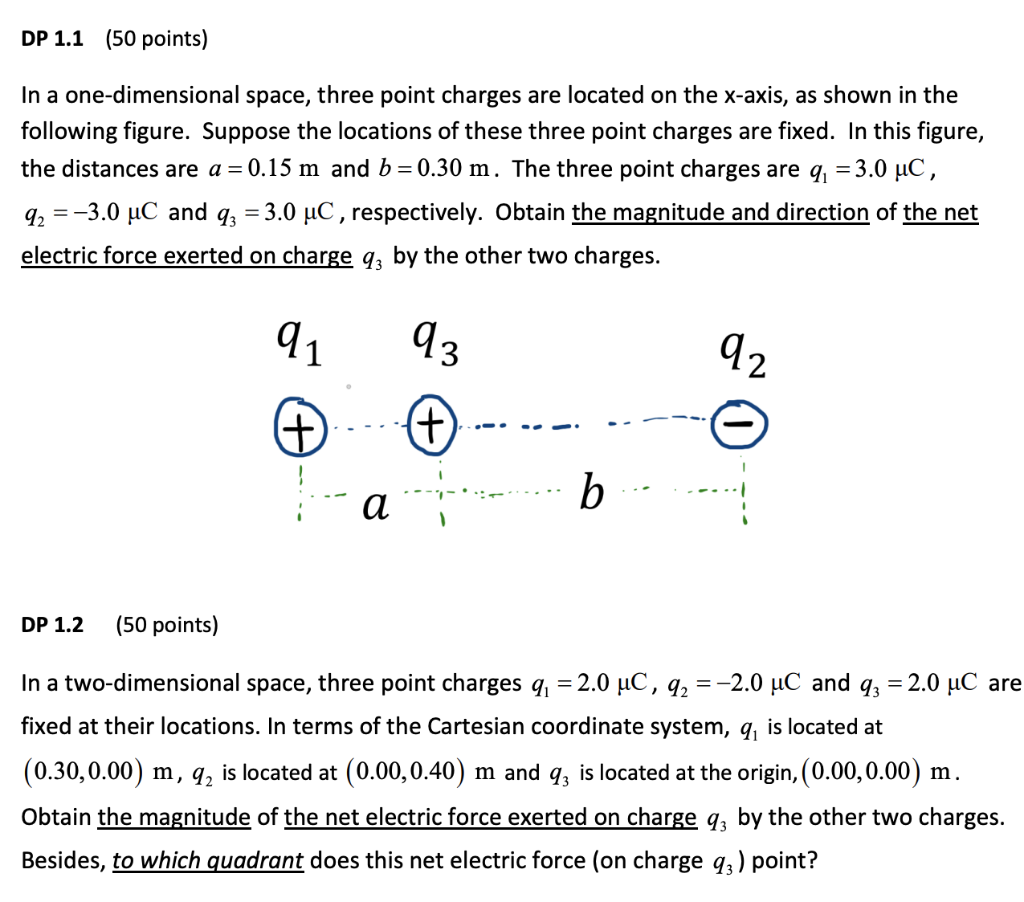 Solved In a one-dimensional space, three point charges are | Chegg.com