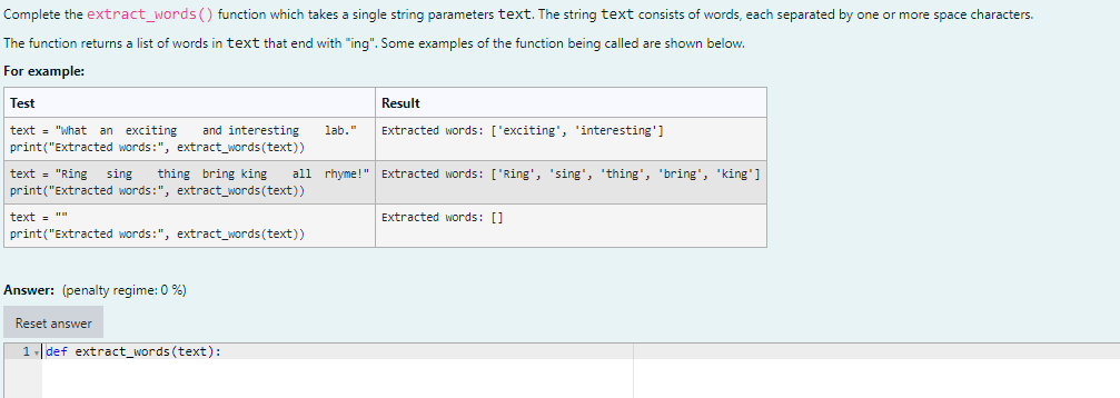 Solved Complete the extract_words(function which takes a | Chegg.com