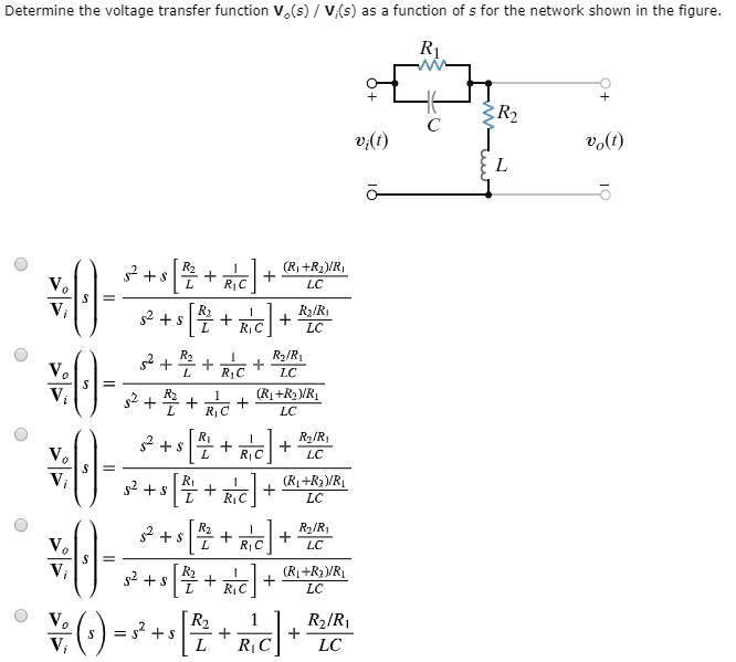 Solved Determine the voltage transfer function Vo(s) V,(s) | Chegg.com