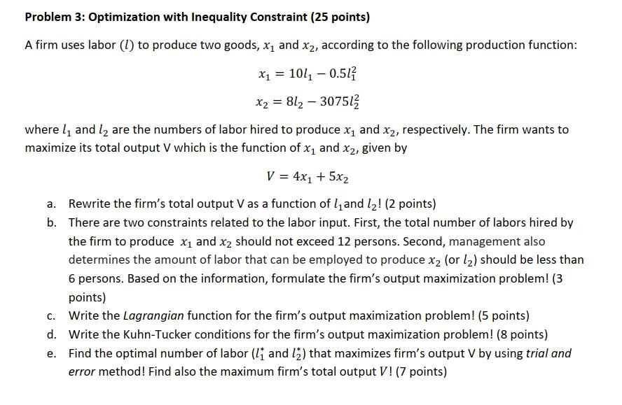 Solved Problem 3: Optimization with Inequality Constraint | Chegg.com