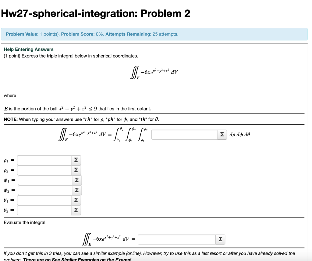 Solved Hw27-spherical-integration: Problem 2 Problem Value: | Chegg.com