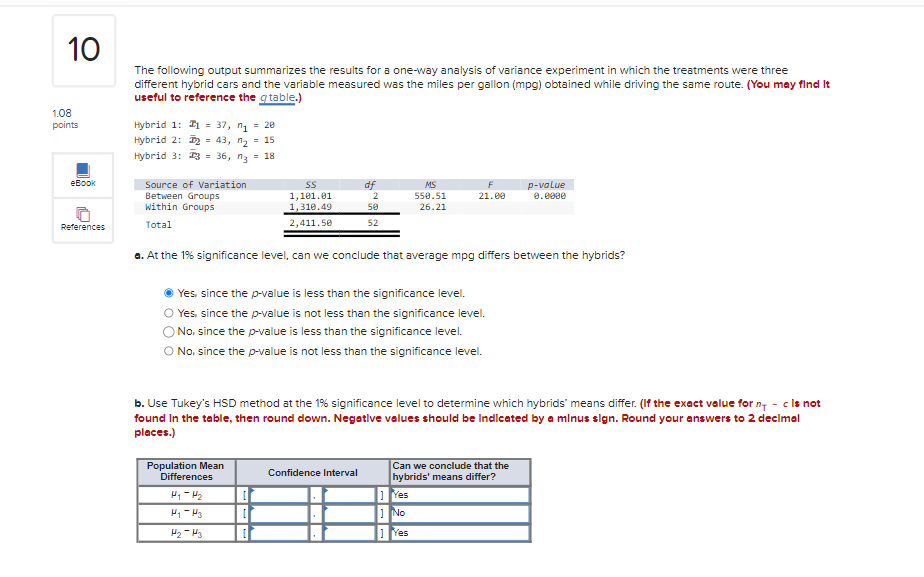 Solved The following output summarizes the results for a | Chegg.com