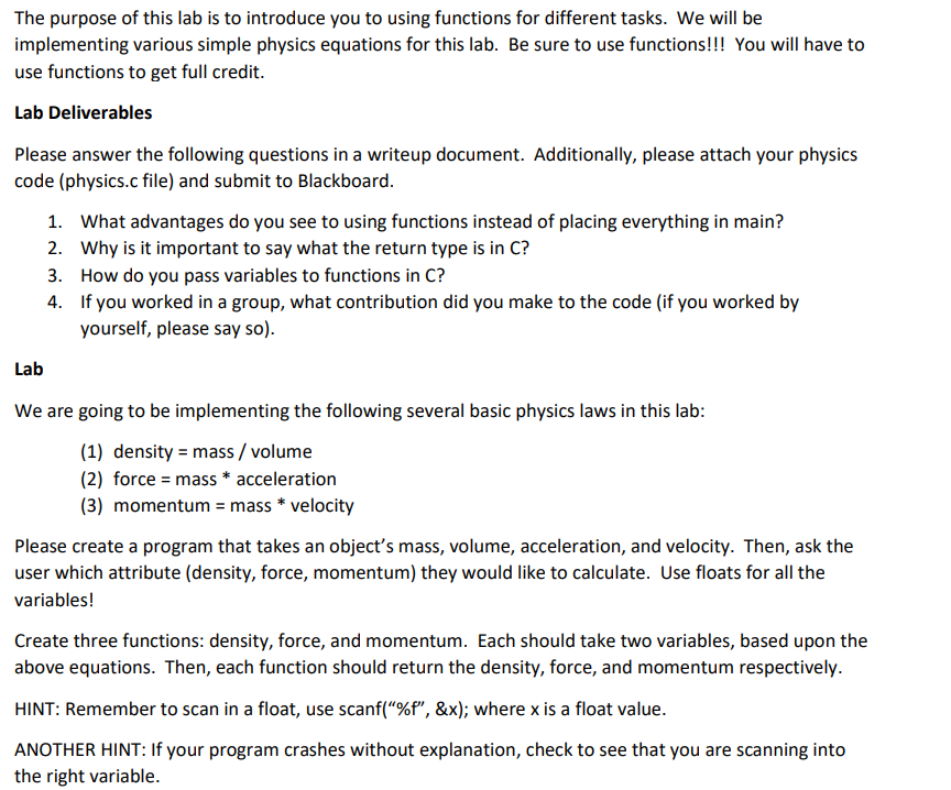 Solved The purpose of this lab is to introduce you to using | Chegg.com