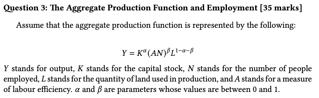 Solved Question 3: The Aggregate Production Function and | Chegg.com