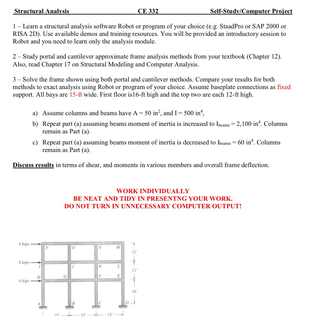 Structural Analysis CE 332 Self-Study/Computer | Chegg.com