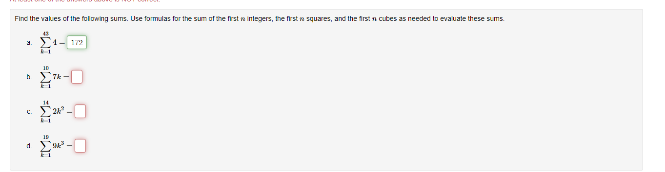 Solved Find the values of the following sums. Use formulas | Chegg.com