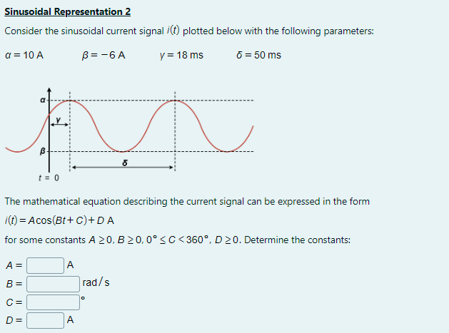 Solved Consider the sinusoidal current signal i(t) plotted | Chegg.com