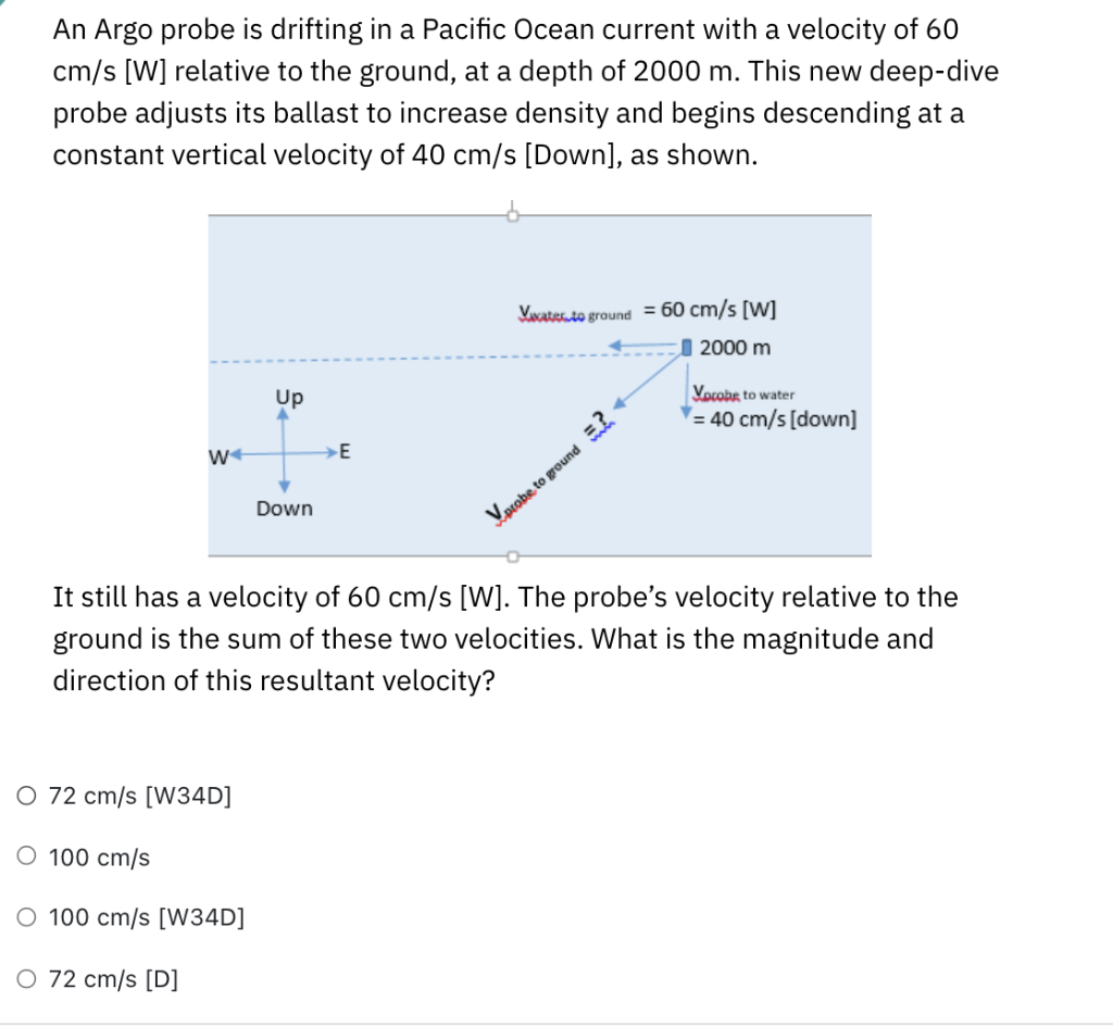 Solved An Argo probe is drifting in a Pacific Ocean current | Chegg.com