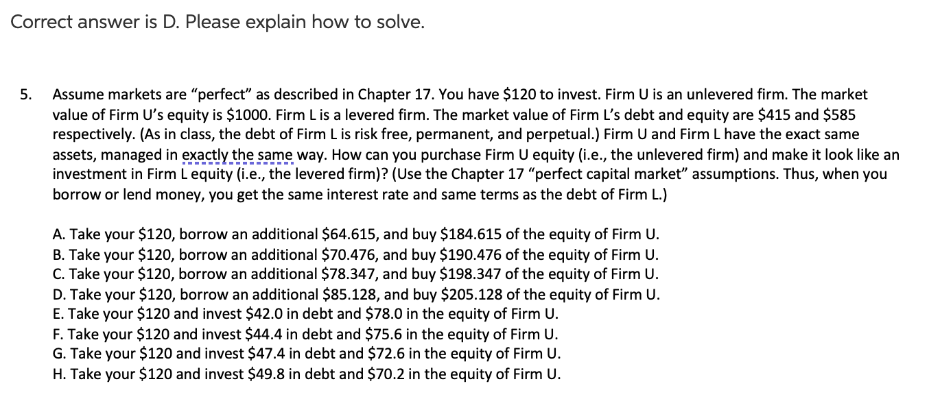 Solved Correct answer is D. Please explain how to solve. 5. | Chegg.com