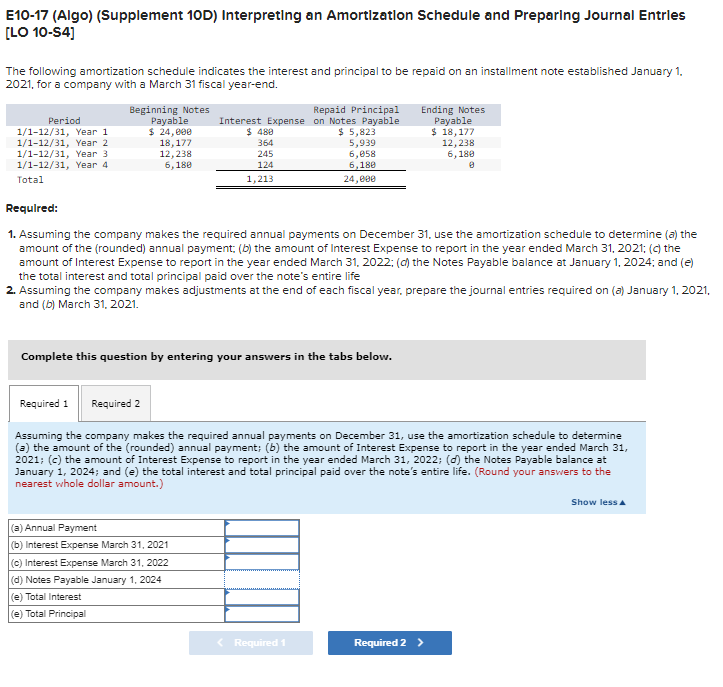 Solved E10-17 (Algo) (Supplement 10D) ﻿Interpreting an | Chegg.com