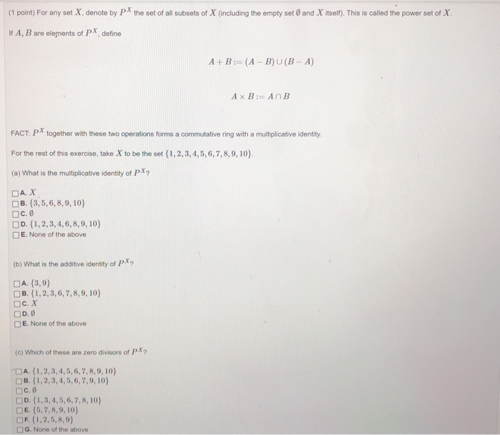 Solved (1 point) For any set X, denote by P the set of all | Chegg.com