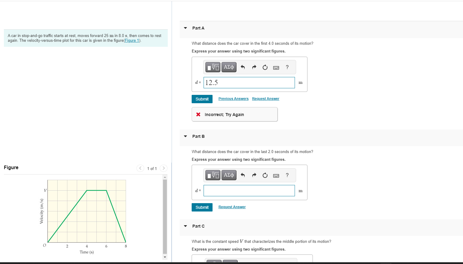 Solved A car in stop-and-go traffic starts at rest, moves | Chegg.com