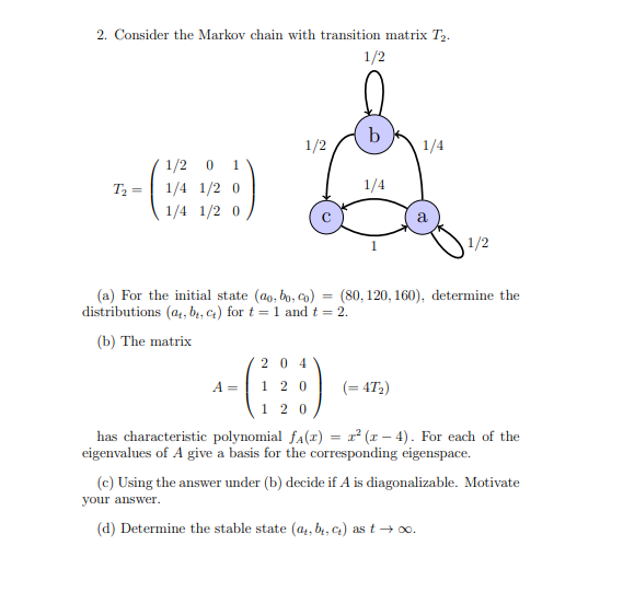 Solved 2. Consider the Markov chain with transition matrix | Chegg.com