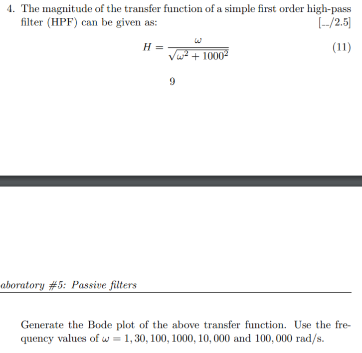 Solved 4. The magnitude of the transfer function of a simple | Chegg.com
