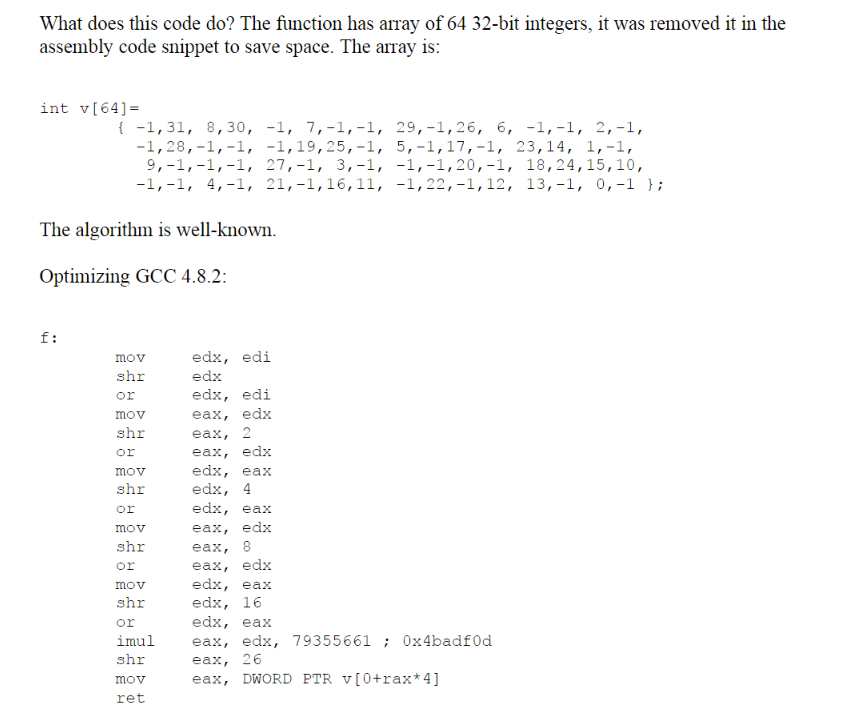 What does this code do? The function has array of 64 | Chegg.com