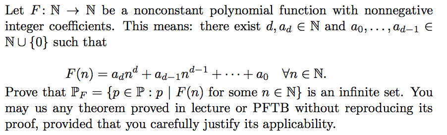 Solved Let F: N -N be a nonconstant polynomial function with | Chegg.com