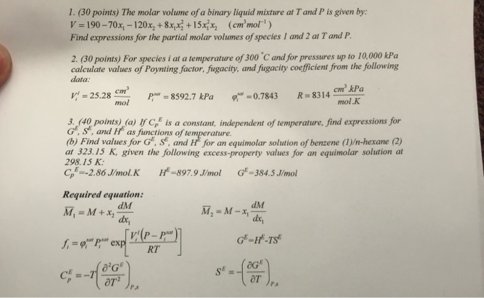 Solved 1. (30 points) The molar volume of a binary liquid | Chegg.com