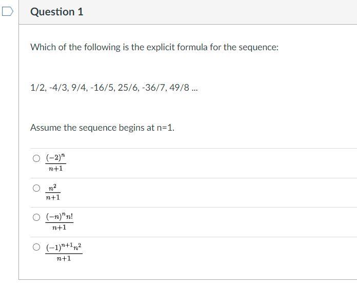 Solved Which of the following is the explicit formula for | Chegg.com