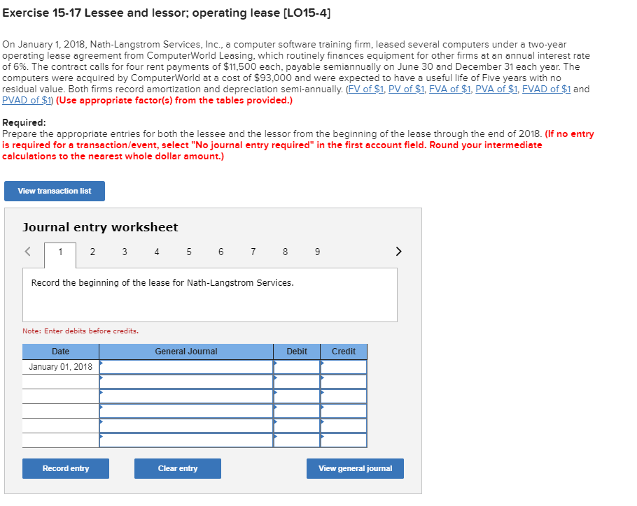 Solved Exercise 15-17 Lessee and lessor; operating lease | Chegg.com