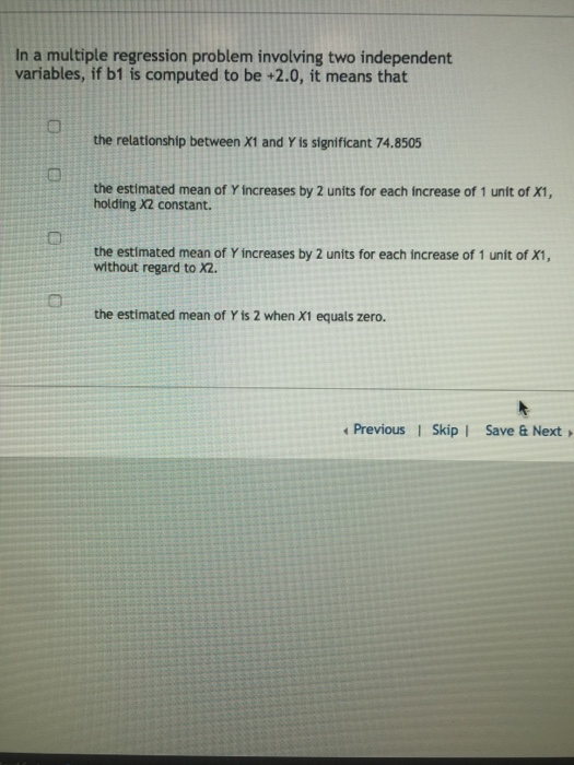 Solved In A Multiple Regression Problem Involving Two Chegg
