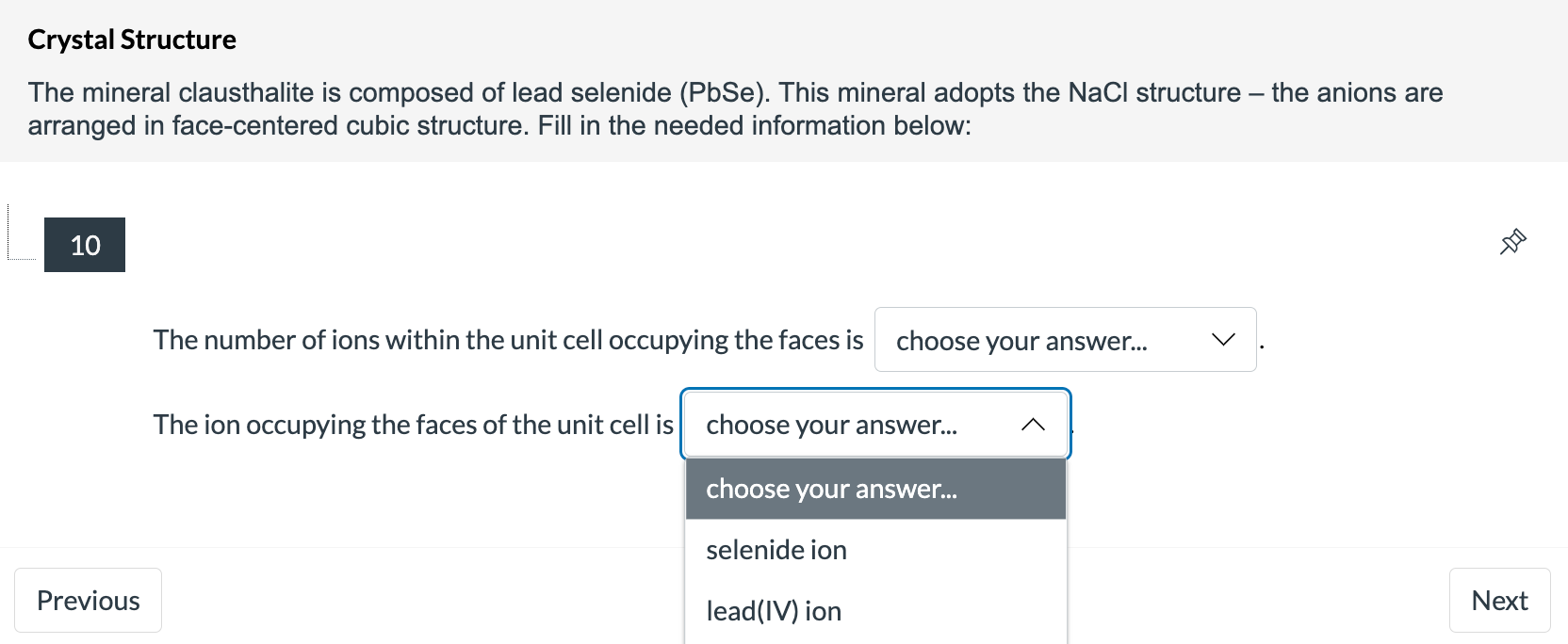 Solved Crystal Structure The mineral clausthalite is | Chegg.com