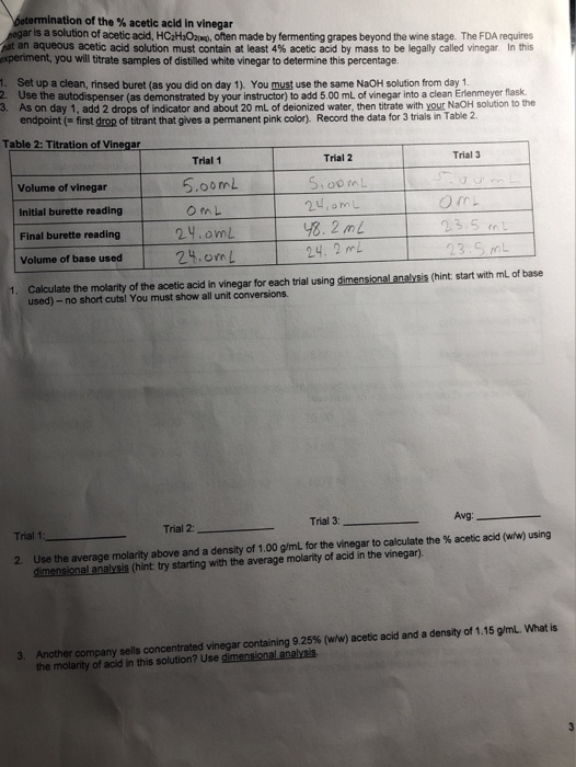 Solved Table 1: Standardization Data Trial 3 Trial 1 Trial 2 | Chegg.com