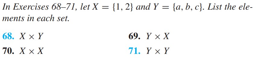 Solved In Exercises 68−71, let X={1,2} and Y={a,b,c}. List | Chegg.com