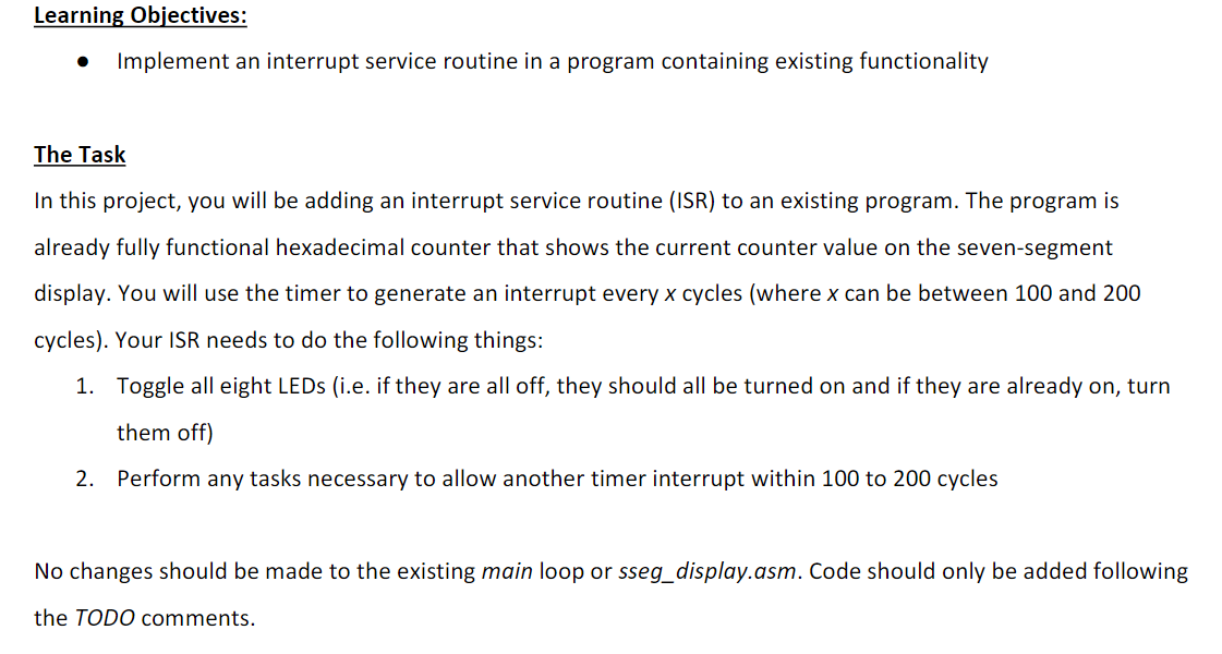 Learning Objectives: . Implement an interrupt service | Chegg.com