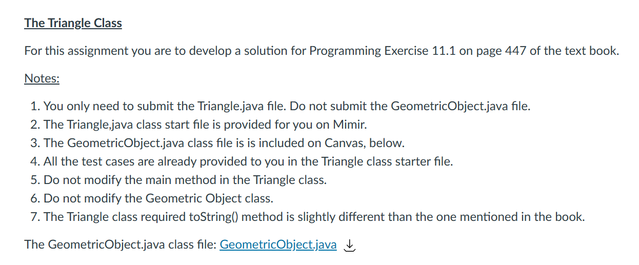 Solved W 11.1 (The Triangle class) Design a class named | Chegg.com