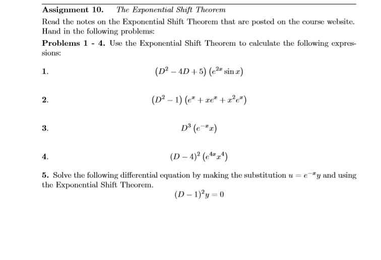 Solved Assignment 10. The Exponential Shift Theorem Read | Chegg.com