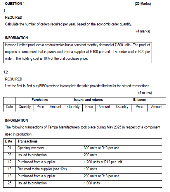 Solved QUESTION 1 (20 ﻿Marks) 1.1 ﻿REQUIRED Calculate the | Chegg.com