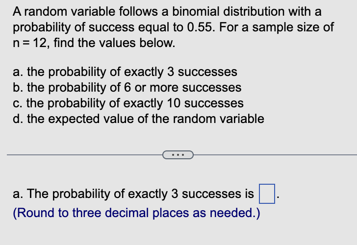 Solved A random variable follows a binomial distribution | Chegg.com