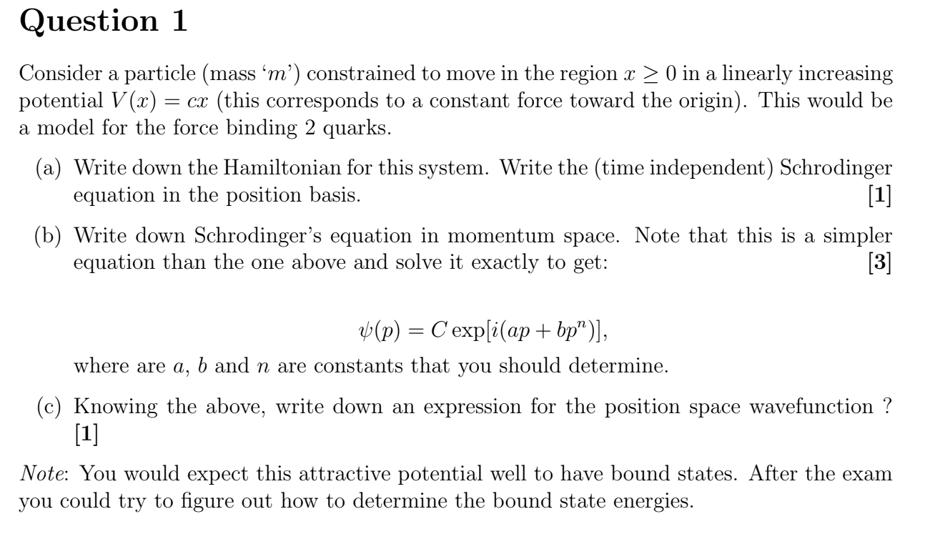 Solved Question 1 = Consider a particle (mass ‘m') | Chegg.com