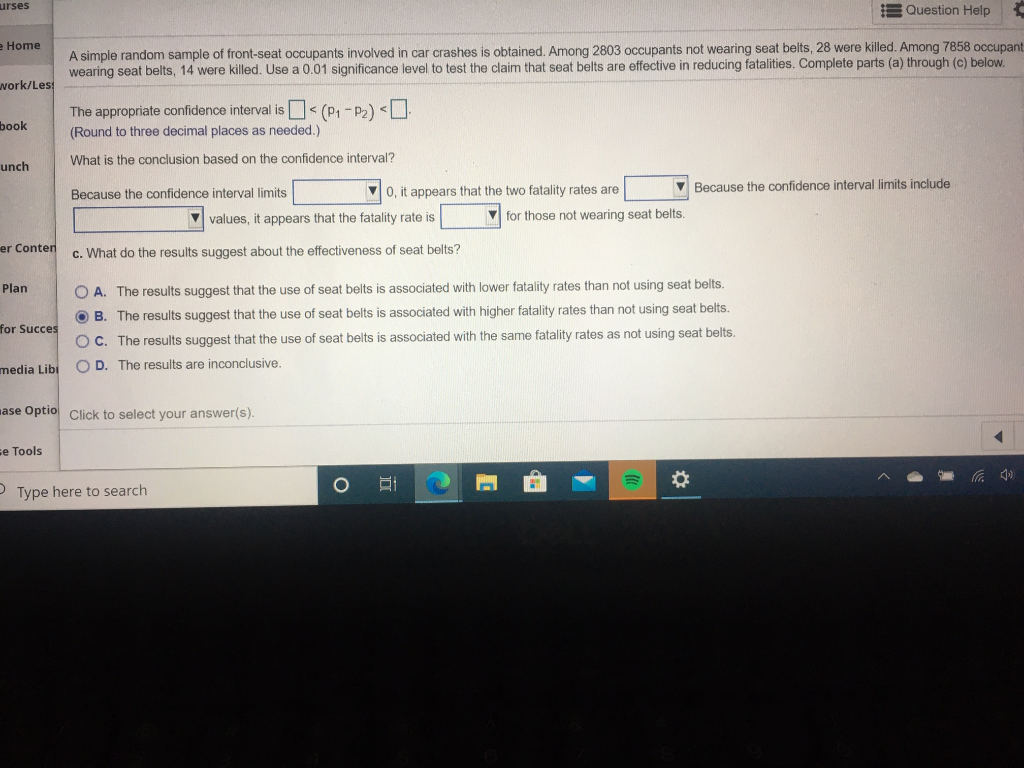 Solved Question Help A simple random sample of front-seat | Chegg.com