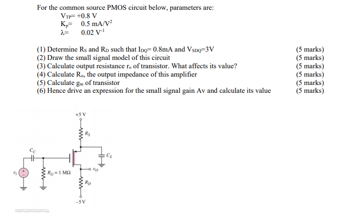 Solved For the common source PMOS circuit below, parameters | Chegg.com
