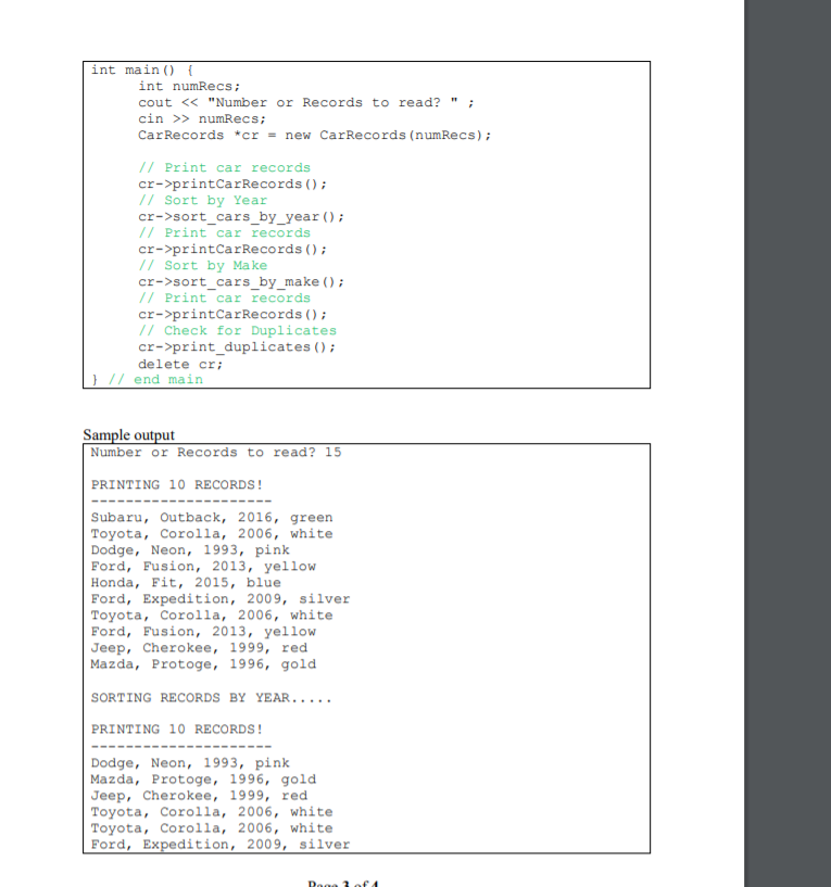 Solved 1. Using the same "CarRecords.txt" input file from | Chegg.com