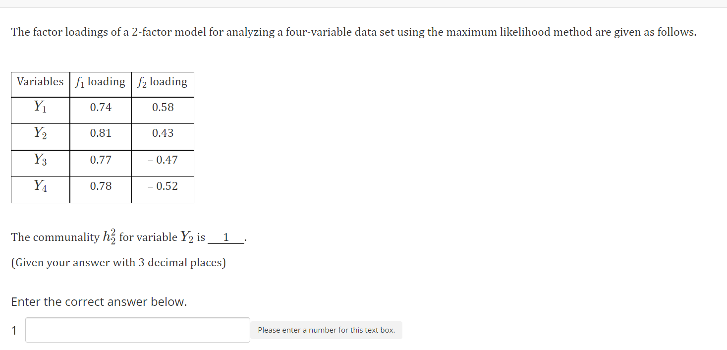 The factor loadings of a 2 -factor model for | Chegg.com