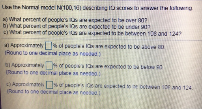 Solved Use the Normal model N 100, 16) describing IQ scores | Chegg.com