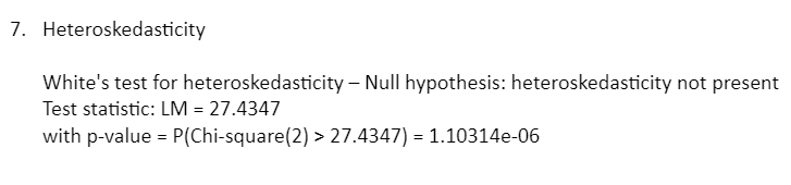 Solved 7. Heteroskedasticity White's test for | Chegg.com