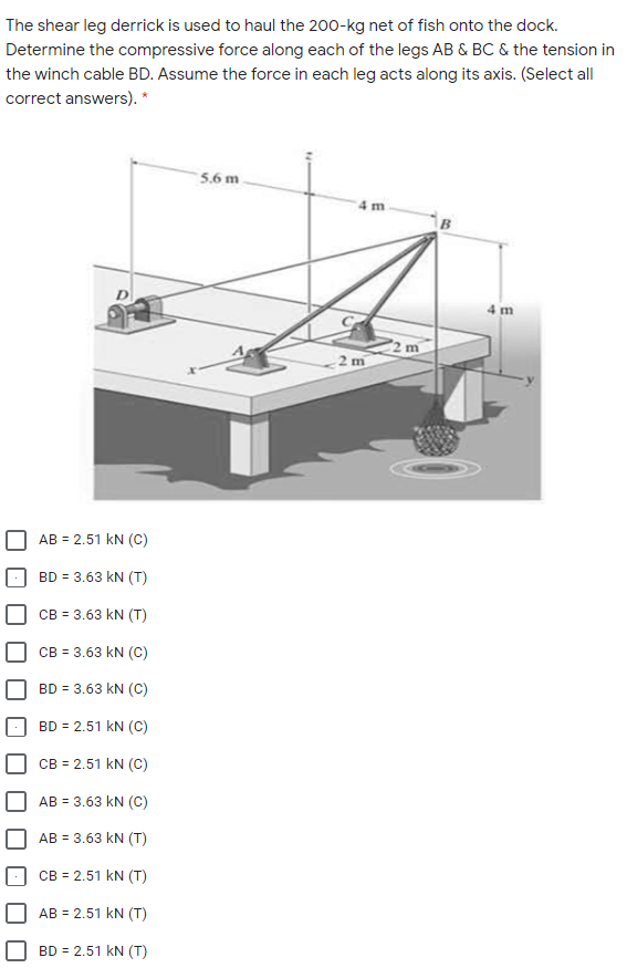 Solved The shear leg derrick is used to haul the 200-kg net | Chegg.com