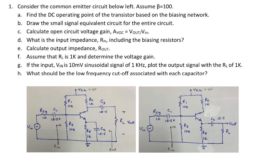 Solved 1. Consider the common emitter circuit below left. | Chegg.com