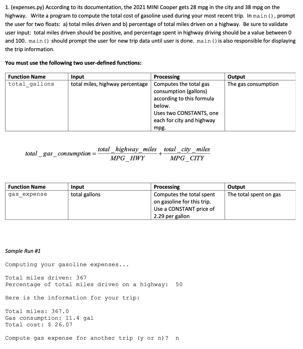 Solved 1. (expenses.py) According to its documentation, the | Chegg.com