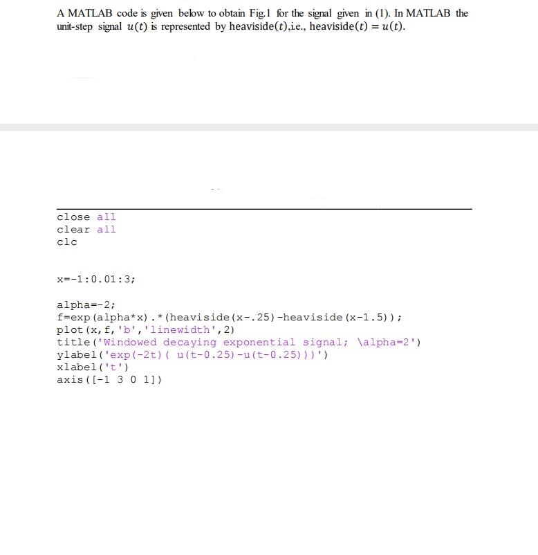 Solved A MATLAB code is given below to obtain Fig.1 for the | Chegg.com