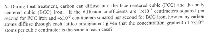 Solved 6- During heat treatment, carbon can diffuse into the | Chegg.com