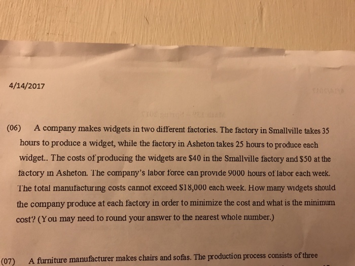 A company makes widgets in two different factories. | Chegg.com