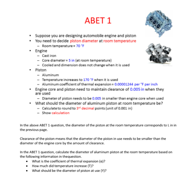 ABET 1 • Suppose you are designing automobile engine | Chegg.com